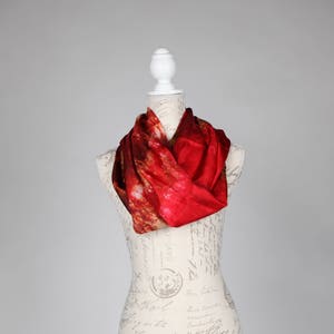 Trendy Red and Gold Circle Scarf / Red and Olive Silk Infinity Scarf ...