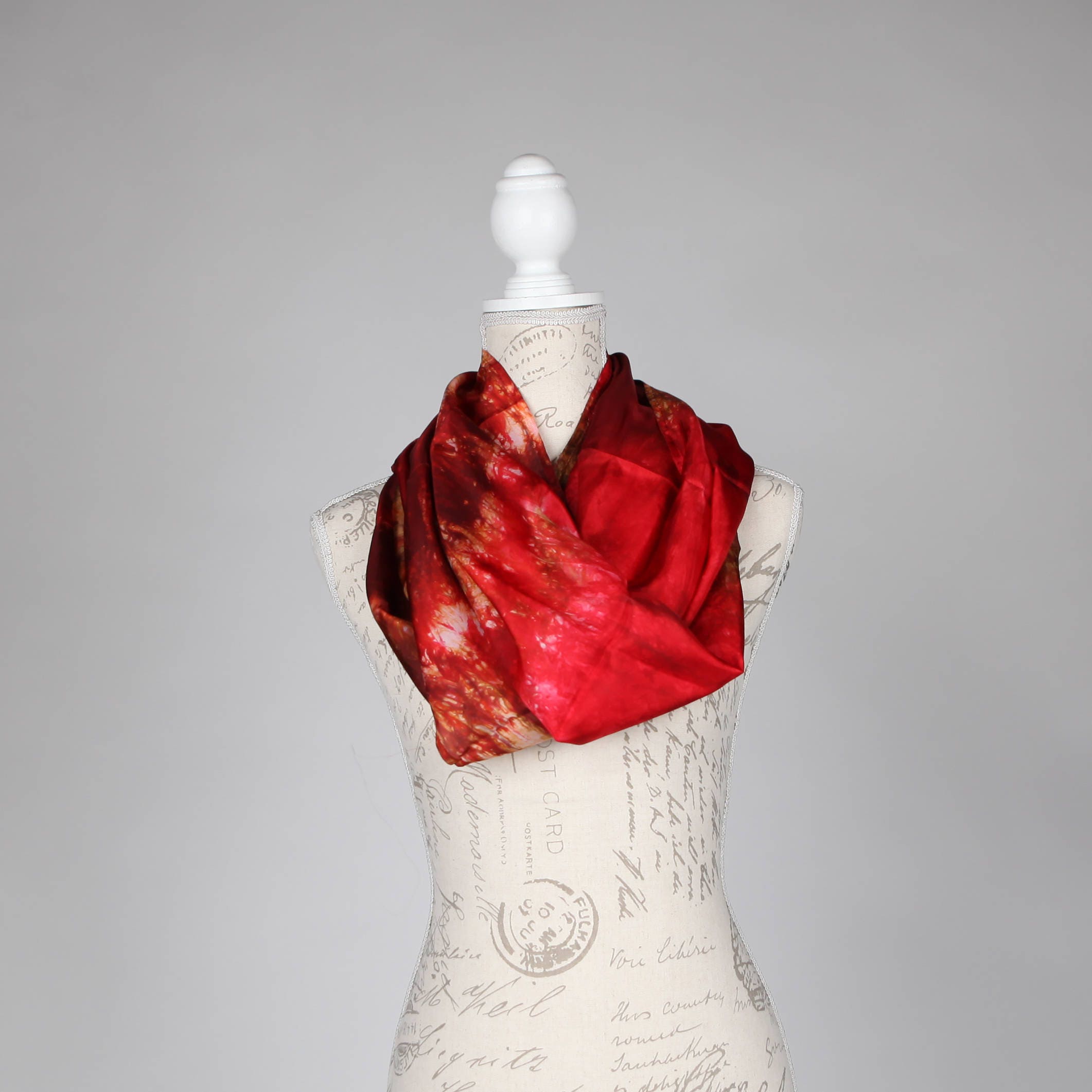 Trendy Red and Gold Circle Scarf / Red and Olive Silk Infinity - Etsy ...