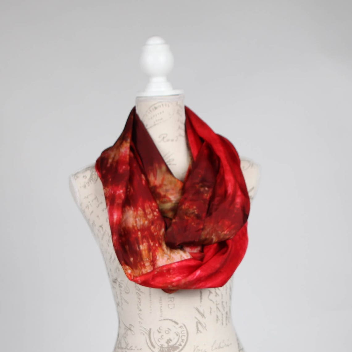 Trendy Red and Gold Circle Scarf / Red and Olive Silk Infinity - Etsy ...