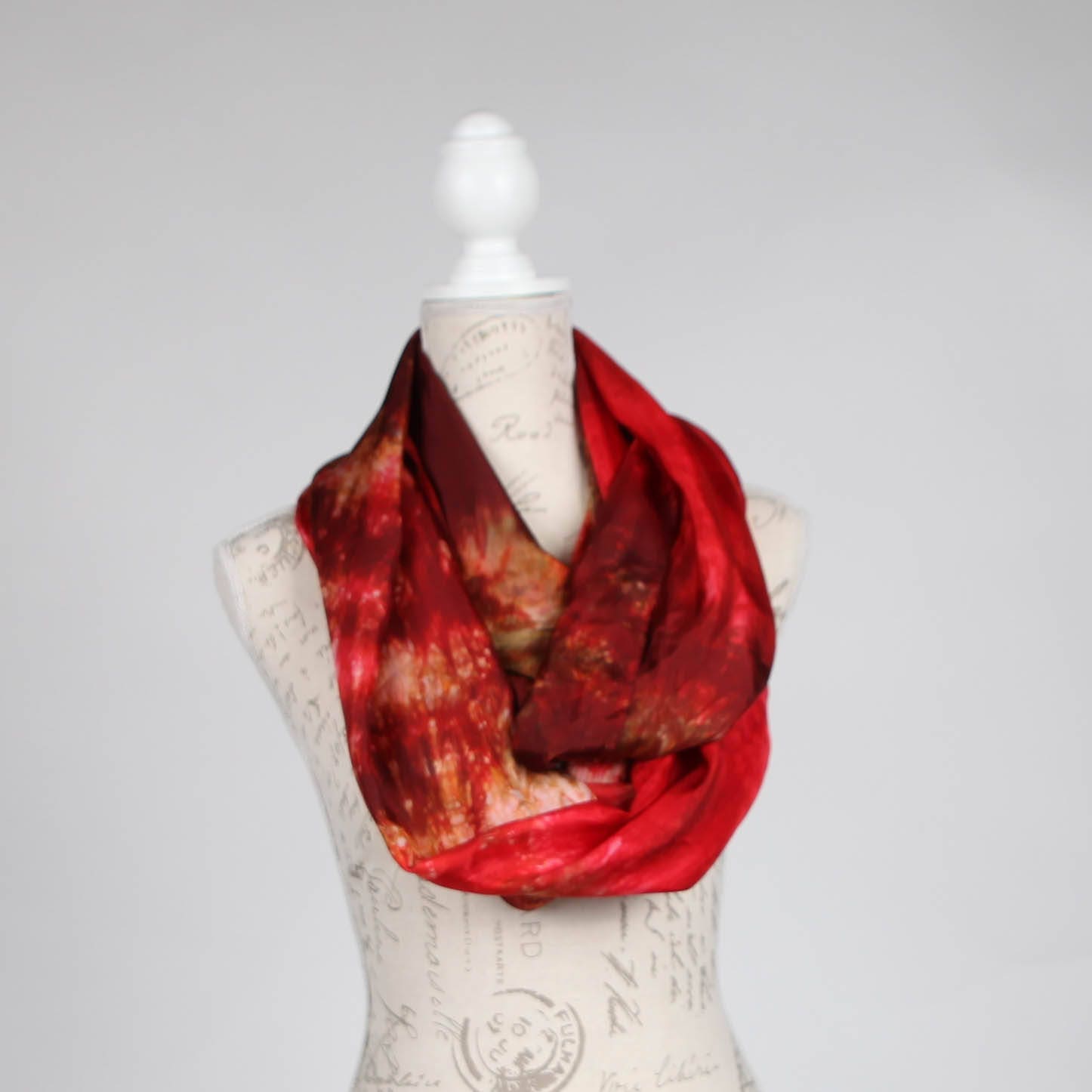 Trendy Red and Gold Circle Scarf / Red and Olive Silk Infinity - Etsy ...