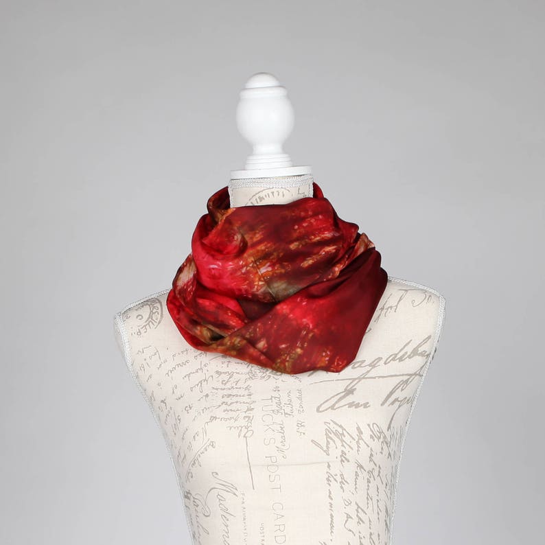 Trendy Red and Gold Circle Scarf / Red and Olive Silk Infinity - Etsy ...
