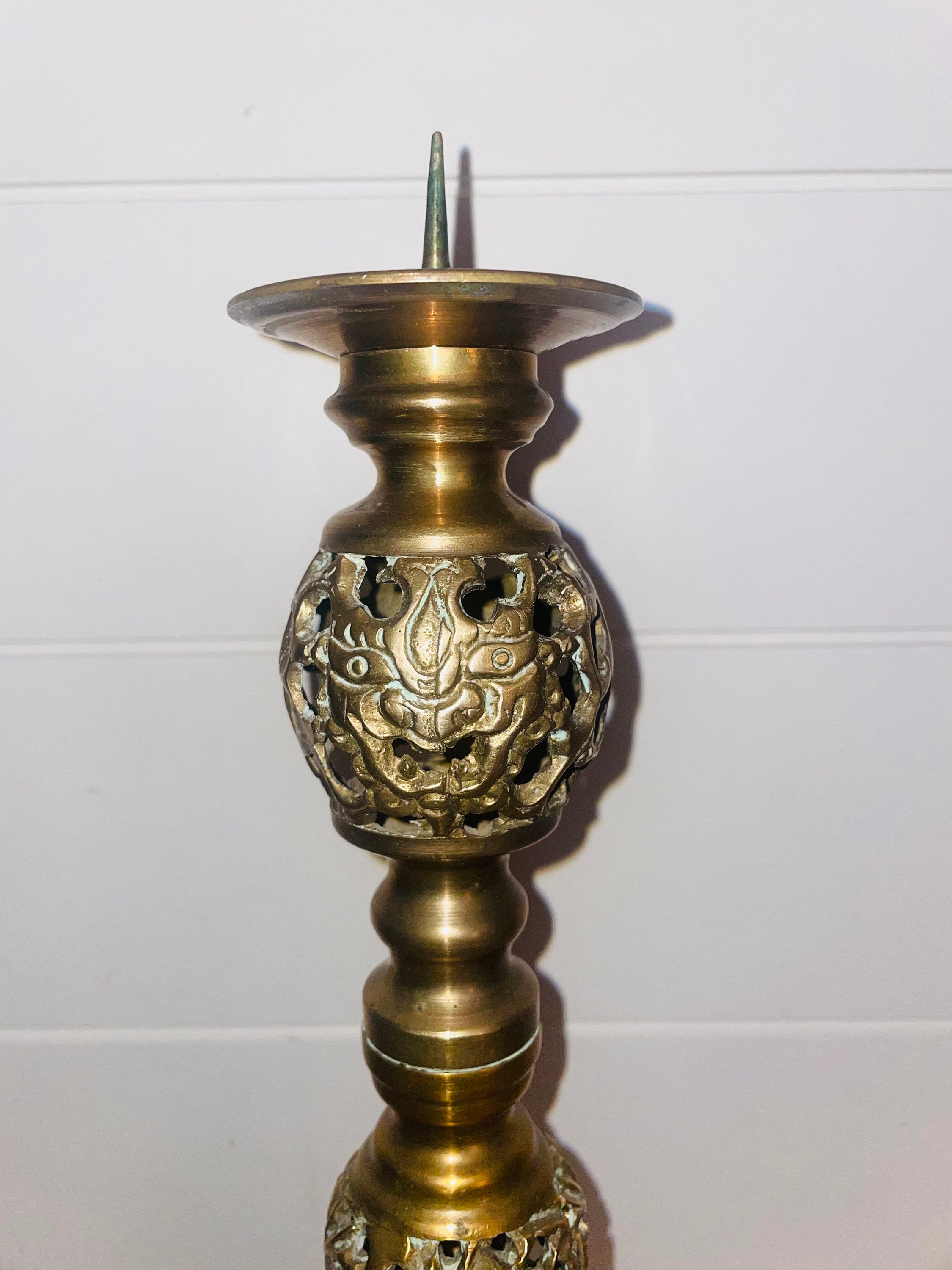Vtg 70s Brass Filigree Candle Holder - Etsy