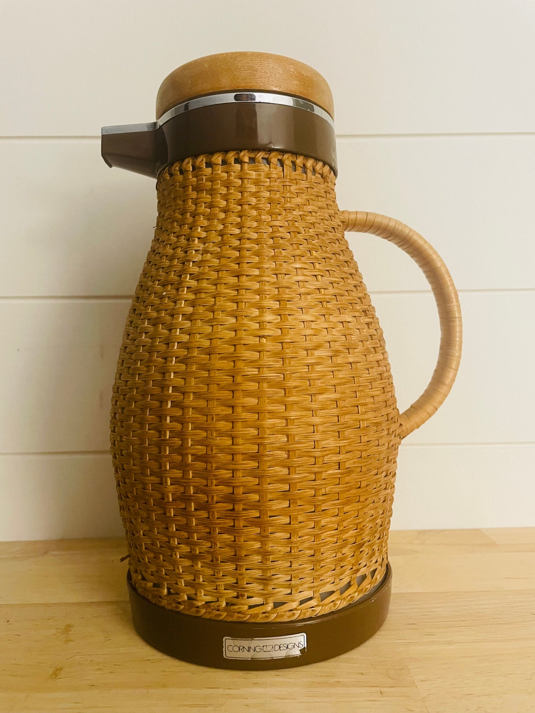 Vtg 80s Corning Design Thermal Pitcher Boho Wicker - Etsy