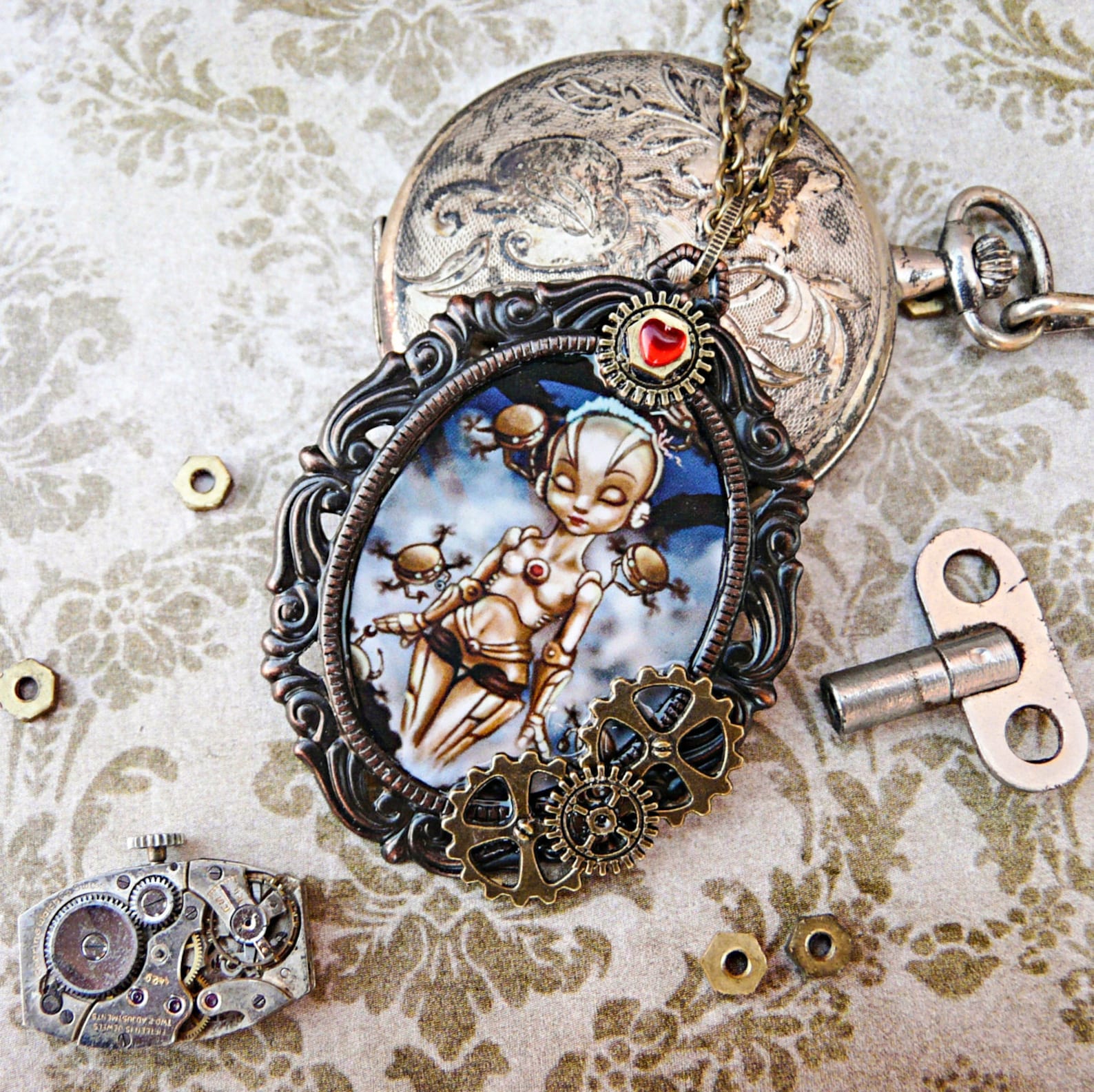 Steampunk Jewelry, Steampunk Necklace, Steampunk Pendant, Robot Pendant ...