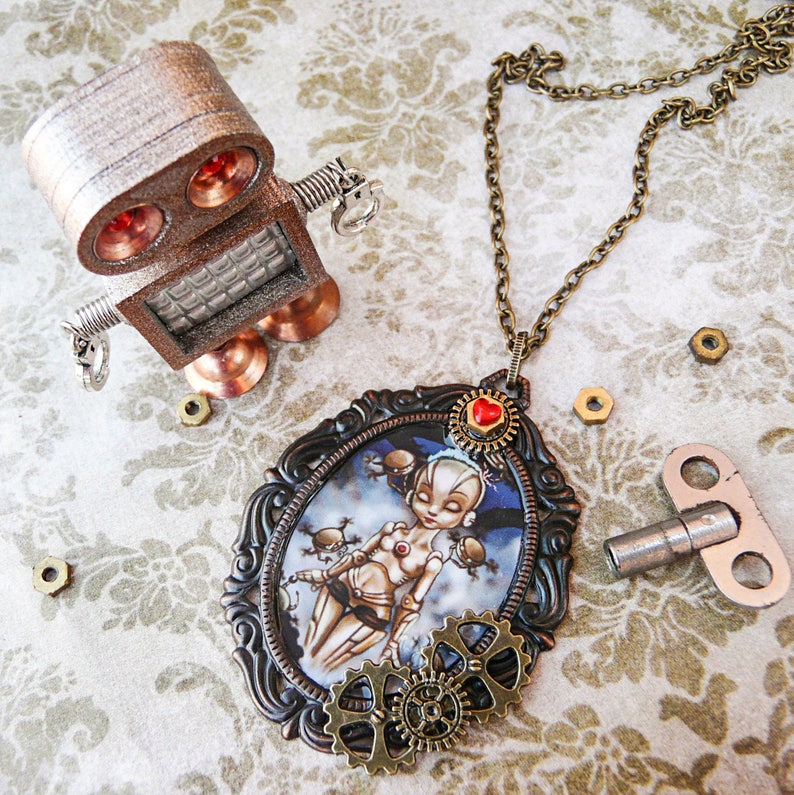 Steampunk Jewelry, Steampunk Necklace, Steampunk Pendant, Robot Pendant ...