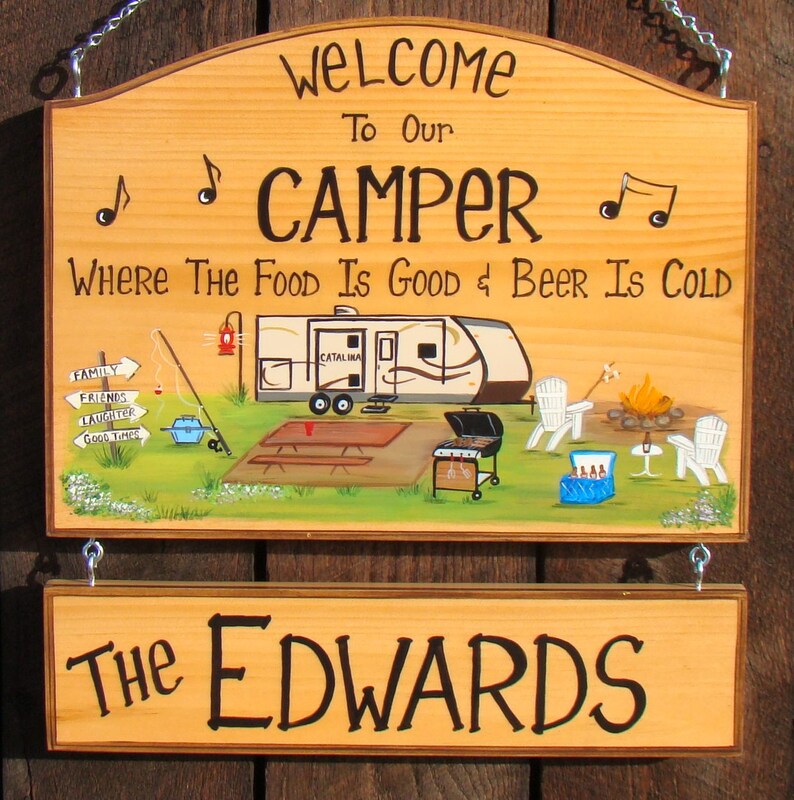 LARGE Custom Camping CAMPER Sign Hand Painted with your Camper | Etsy