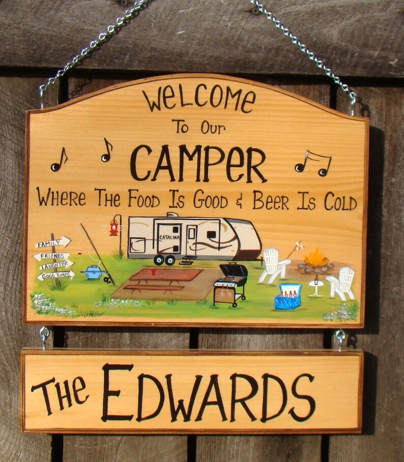 LARGE Custom Camping CAMPER Sign Hand Painted with your Camper | Etsy