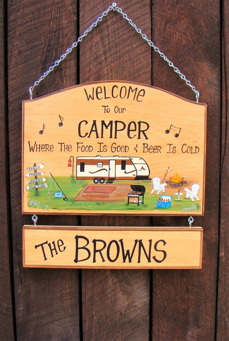 LARGE Custom Camping CAMPER Sign Hand Painted with your Camper | Etsy