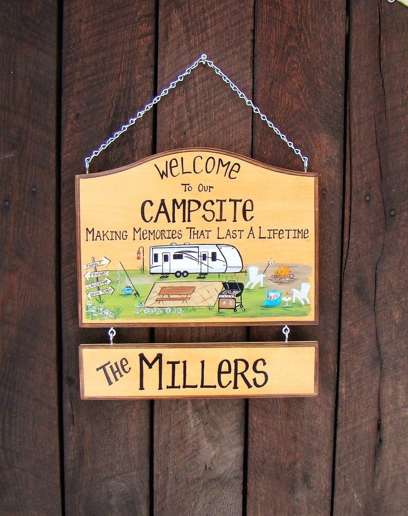LARGE Custom Camping CAMPER Sign Hand Painted with your Camper | Etsy