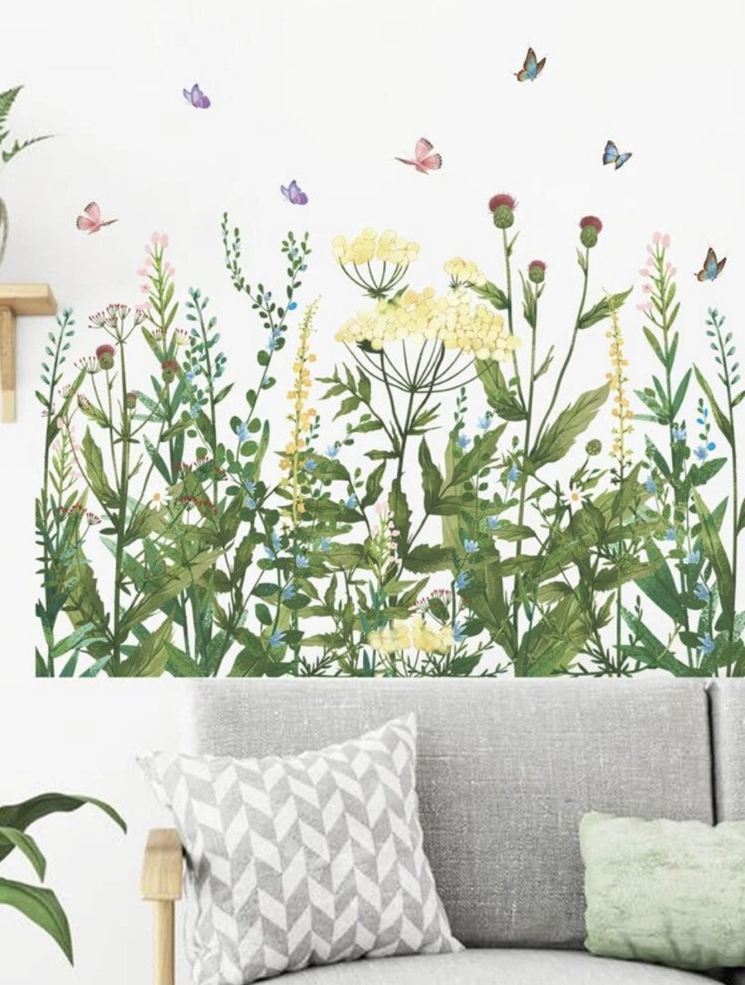 Wild Flowers and Butterflies Print Wall Sticker 80cm X 53cm Mural Wall ...