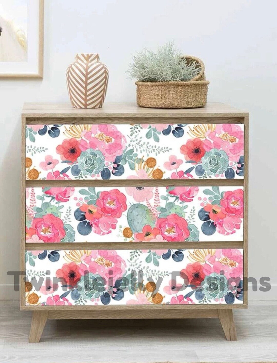 Pink Floral Sticky Backed Wallpaper 45cm X 100cm Upcycle - Etsy