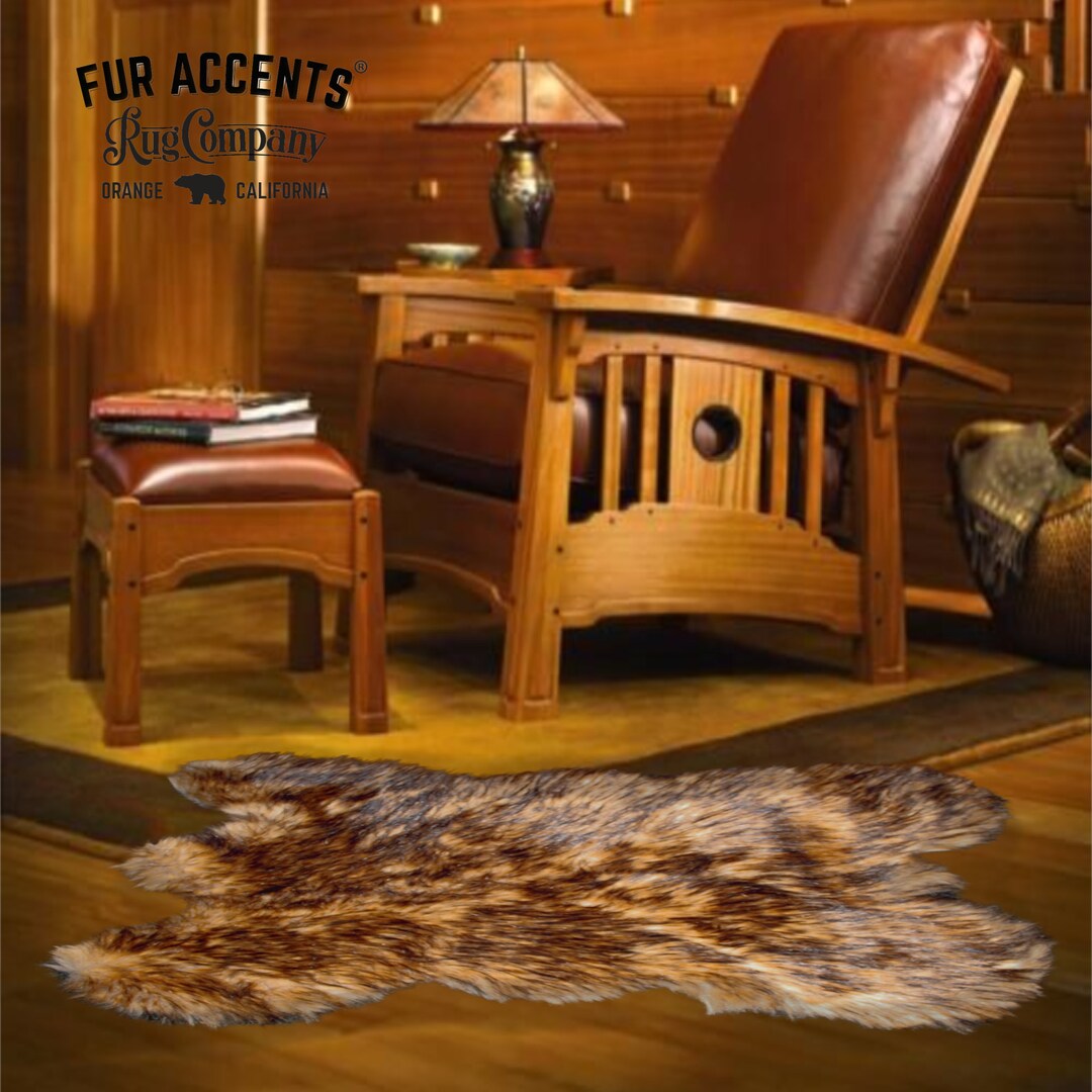 Wolf Skin Rug, Realistic, Lifesize, Golden Brown, Faux Fur Area Rug ...