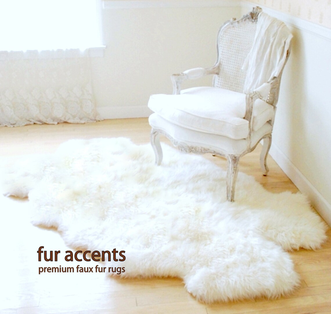 Shaggy White Faux Fur Area Carpet Accent Throw Rug Plush | Etsy