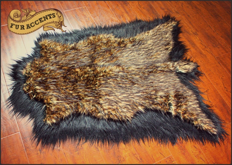 Faux Fur Pelt Rug – Double Deer Throw, Brown & Black Designer Art Rug ...