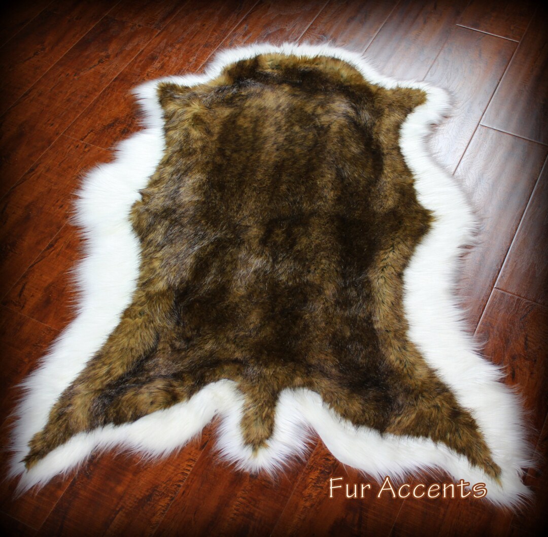 Faux Deer Pelt Rug - Brown and White Faux Fur Throw, Cabin Decor - Etsy