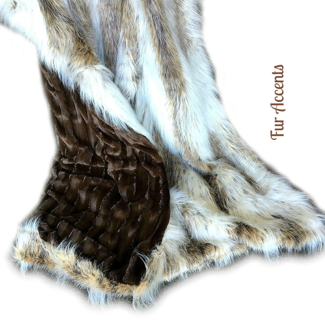 Brown Diamond Fox Tail Throw Blanket Premium Faux Fur Brown and Creamy ...
