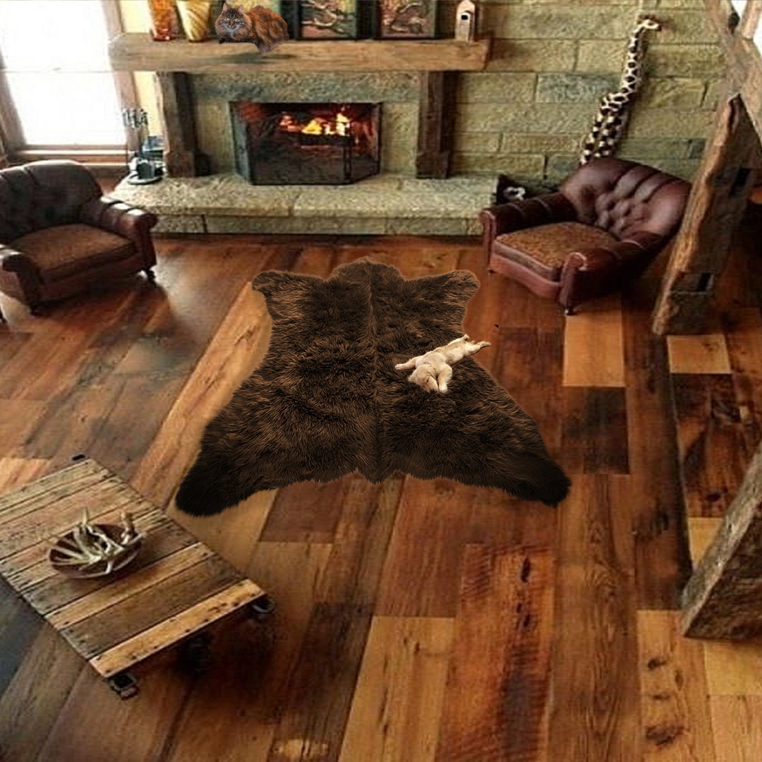 Bear Skin Rug, Realistic, Lifesize, Shaggy Faux Fur Area Rug, Throw Rug ...