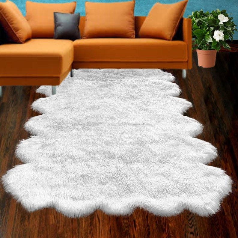 Shaggy Faux Fur Area Throw Rug - Faux Flokati Sheepskin Area Carpet ...
