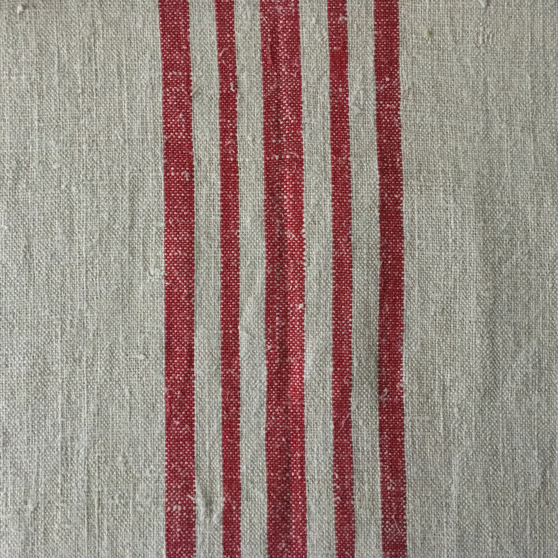 Red Stripes Fine Natural Cream Vintage Linen per Metre Table | Etsy