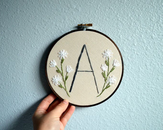 Initial Embroidery Hoop Nursery Wall Art, Embroidered Hoop Art, Custom ...