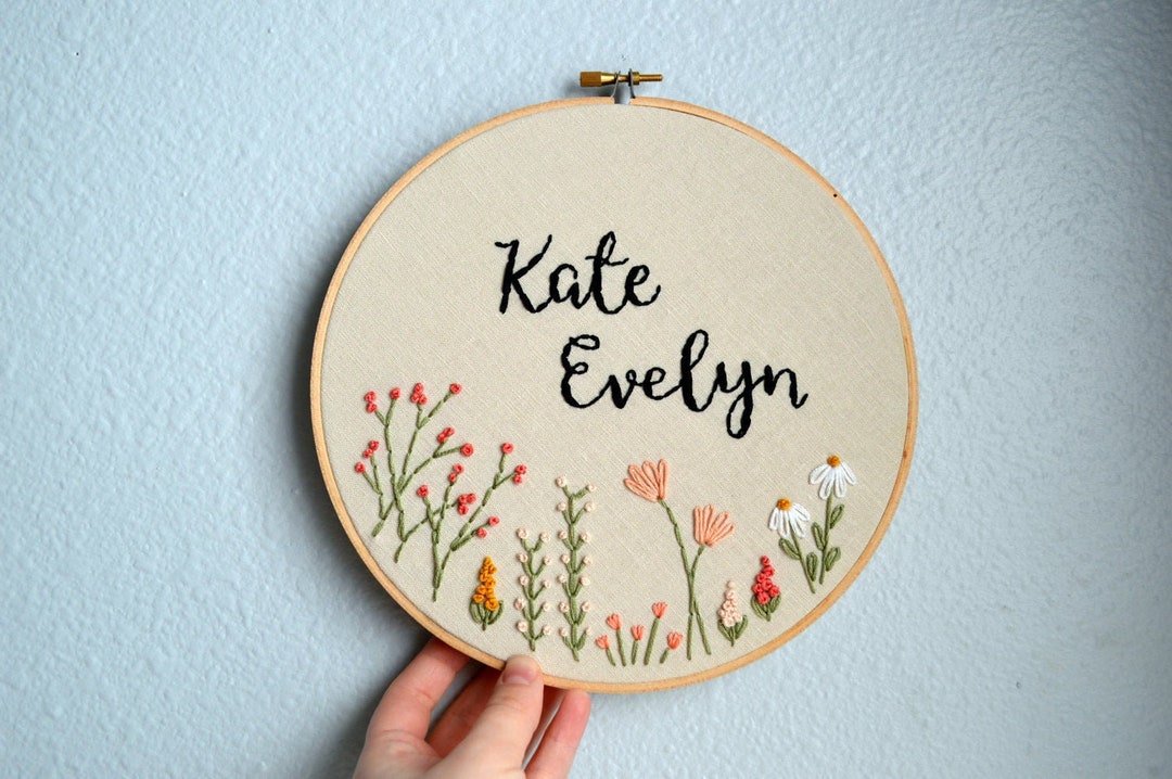 Custom Name Embroidery Hoop: Wildflower Nursery Decor - Etsy