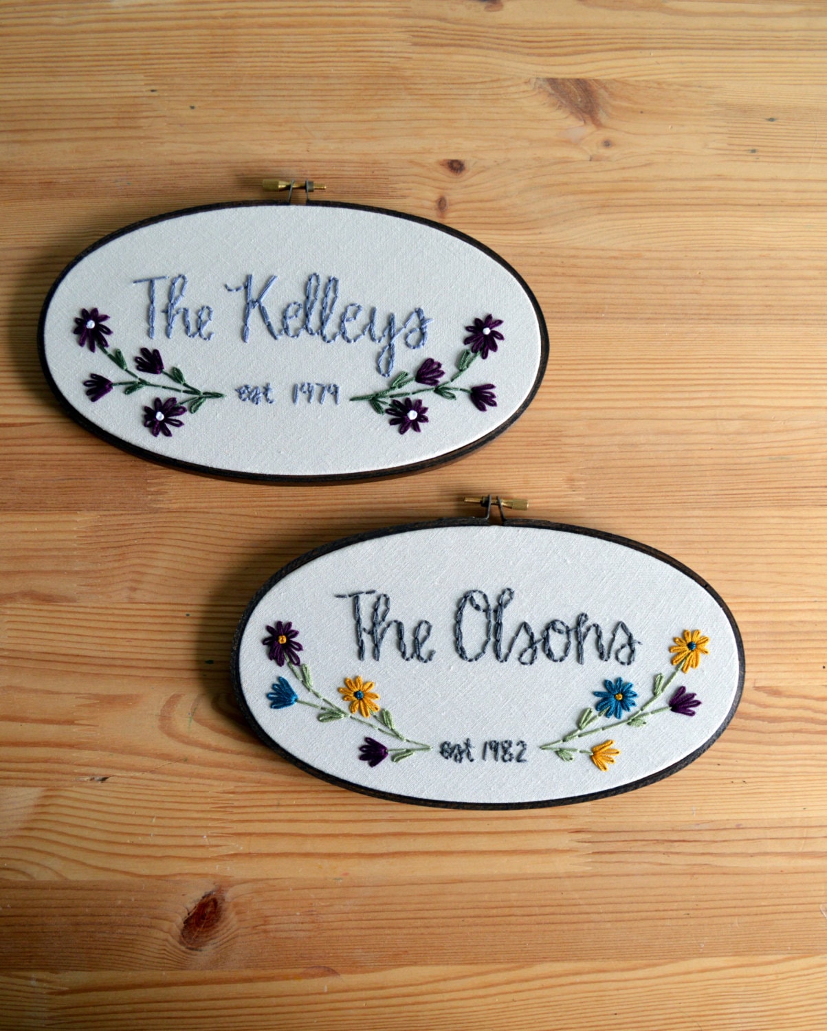 Family Name Embroidery Hoop Custom Sign Flowers Anniversary | Etsy