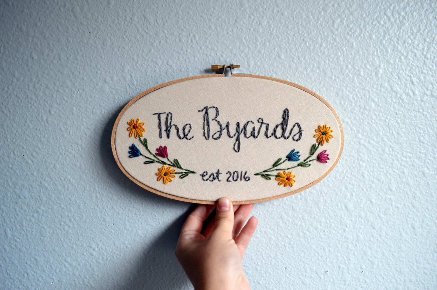 Family Name Embroidery Hoop Custom Sign Flowers Anniversary | Etsy