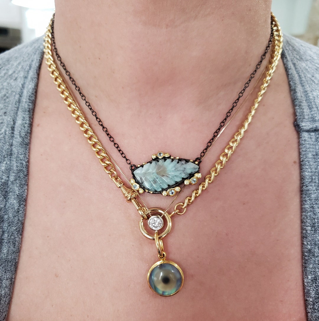 Gold Chain With Watch Faub Hook to Add Charms With Eye Charm in Abalone ...