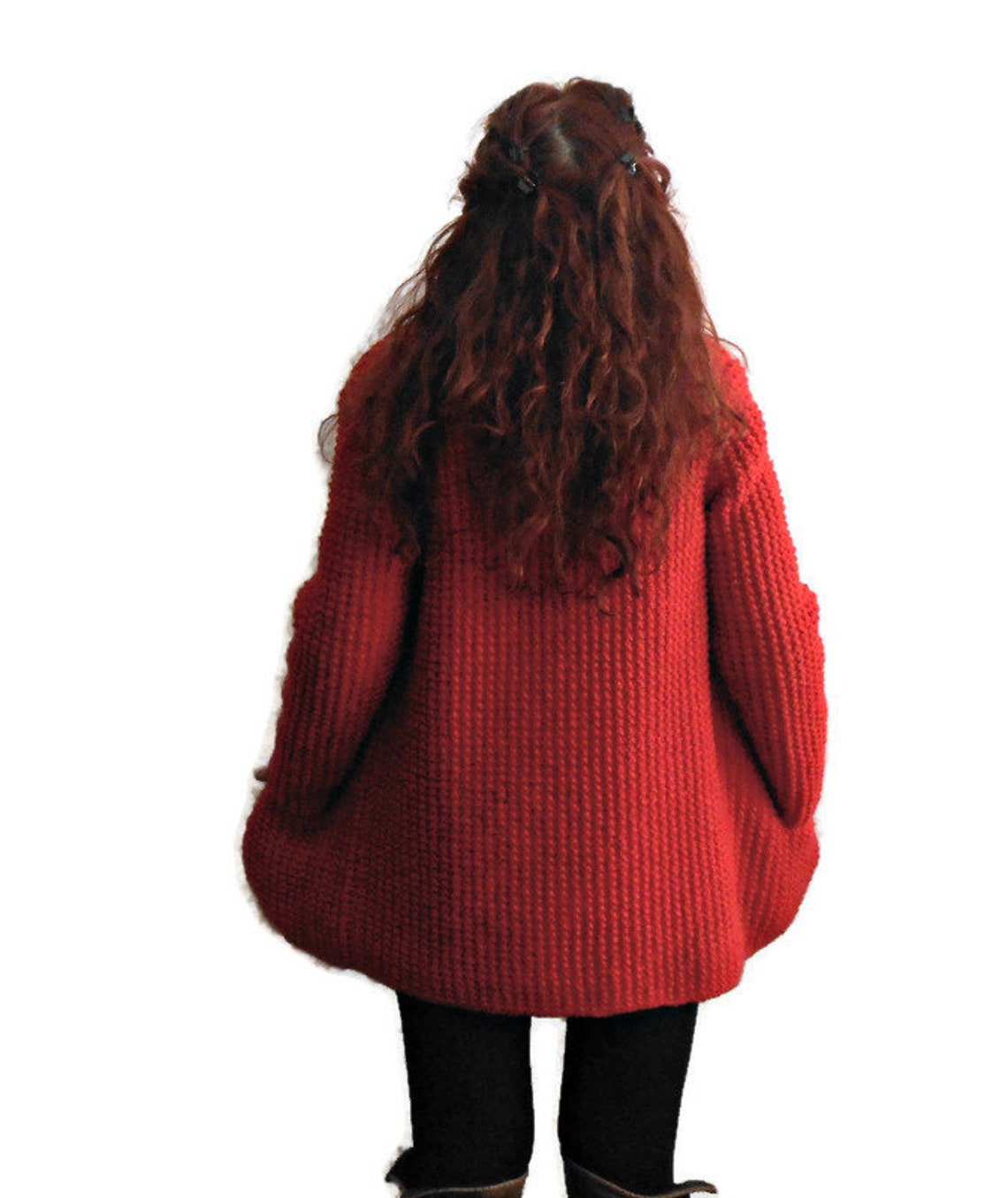 Red knit coat ready to ship wool knit long cardigan wool | Etsy