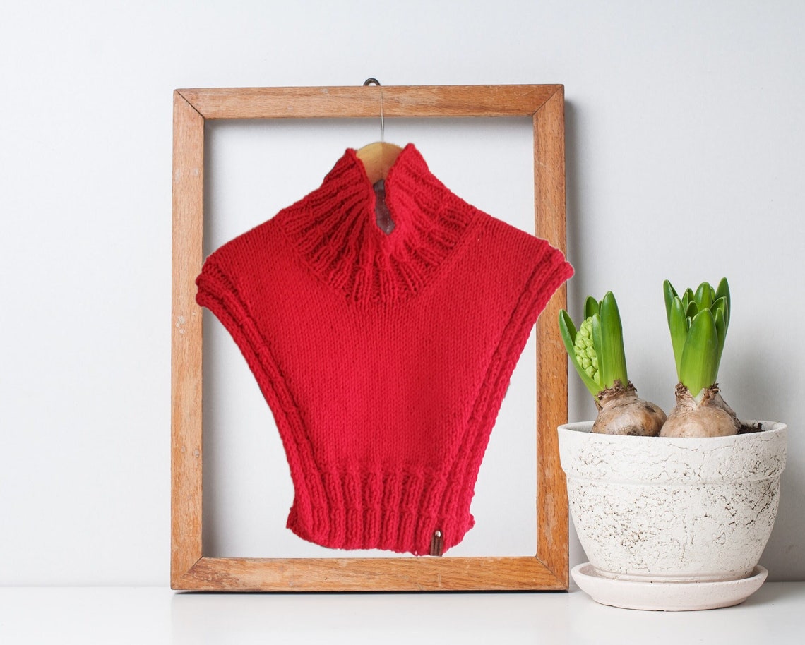 Hand Knit Red Dickie, 7th Anniversary Gift for Wife, Alpaca and Wool ...