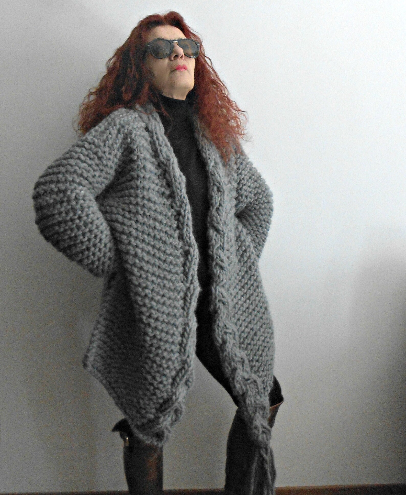 Chunky Knit Cardigan Oversize, Handmade in Bulky Yarn. Custom Wool Coat ...