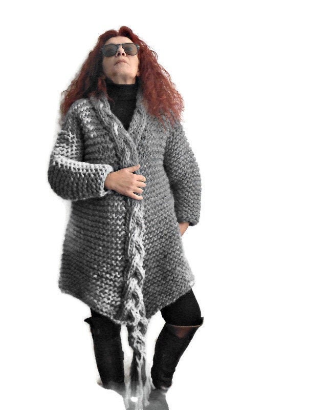 Chunky Knit Cardigan Oversize, Handmade in Bulky Yarn. Custom Wool Coat ...
