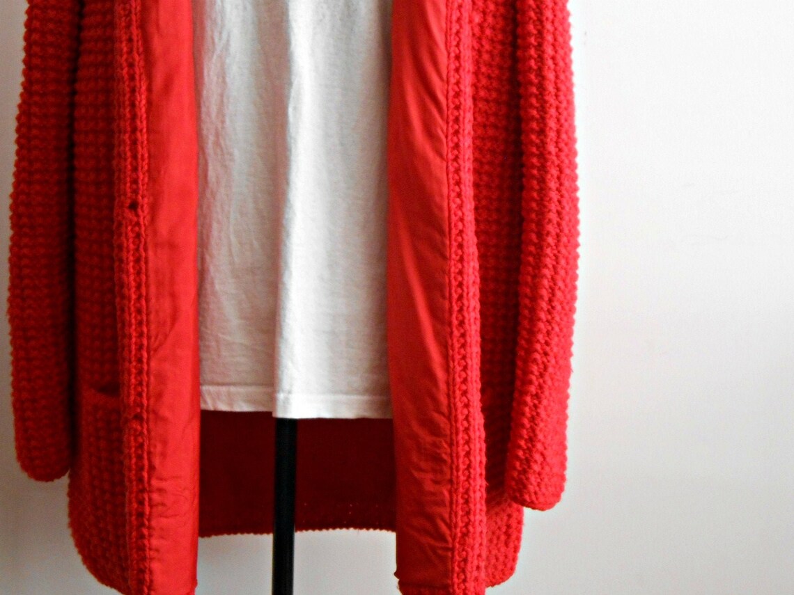 Red knit coat ready to ship wool knit long cardigan wool | Etsy