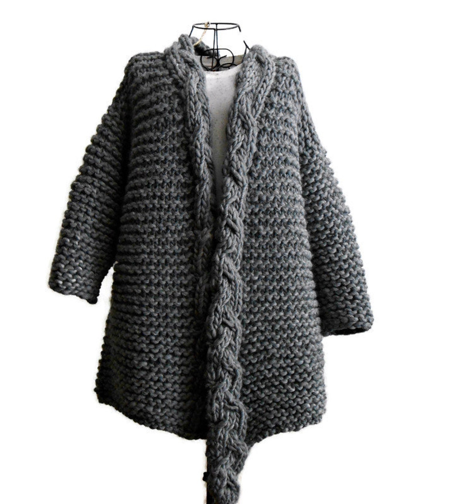 Chunky Knit Cardigan Oversize, Handmade in Bulky Yarn. Custom Wool Coat ...