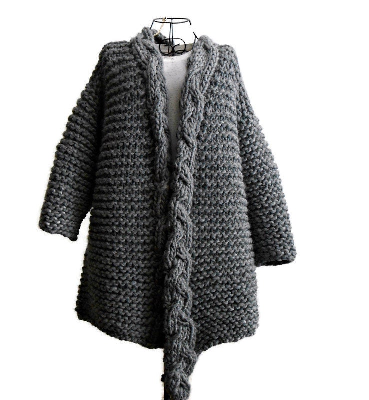 Chunky Knit Cardigan Oversize, Handmade in Bulky Yarn. Custom Wool Coat ...