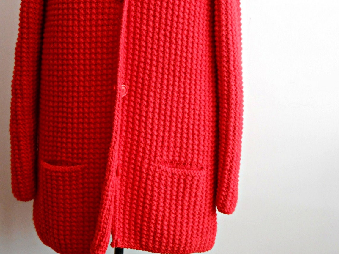 Red knit coat ready to ship wool knit long cardigan wool | Etsy