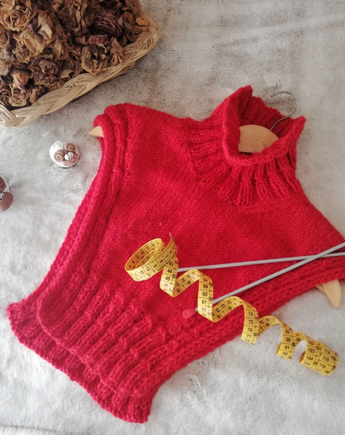 Hand Knit Red Dickie, 7th Anniversary Gift for Wife, Alpaca and Wool ...