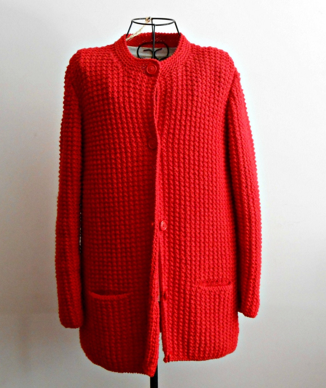 Red knit coat ready to ship wool knit long cardigan wool | Etsy