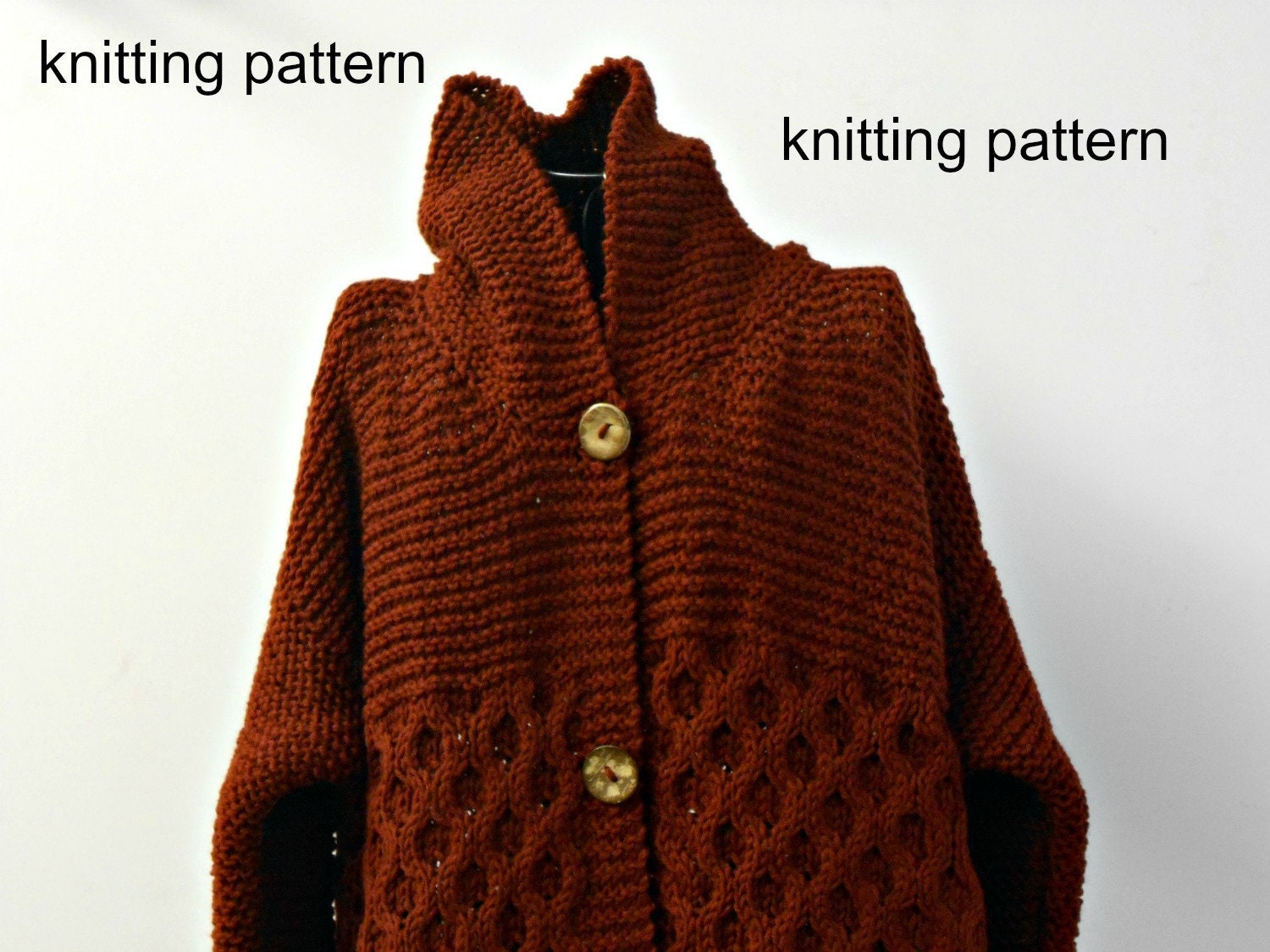 Hooded Coat Knitting Pattern, Wool Coat Tutorial, Aran Knit Hooded ...