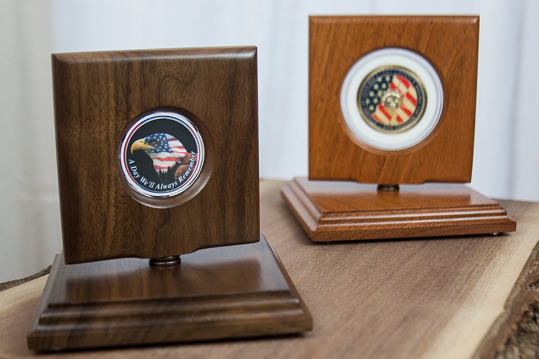 Military Challenge Coin Rotating Display - Natural Woods - Perfect for ...