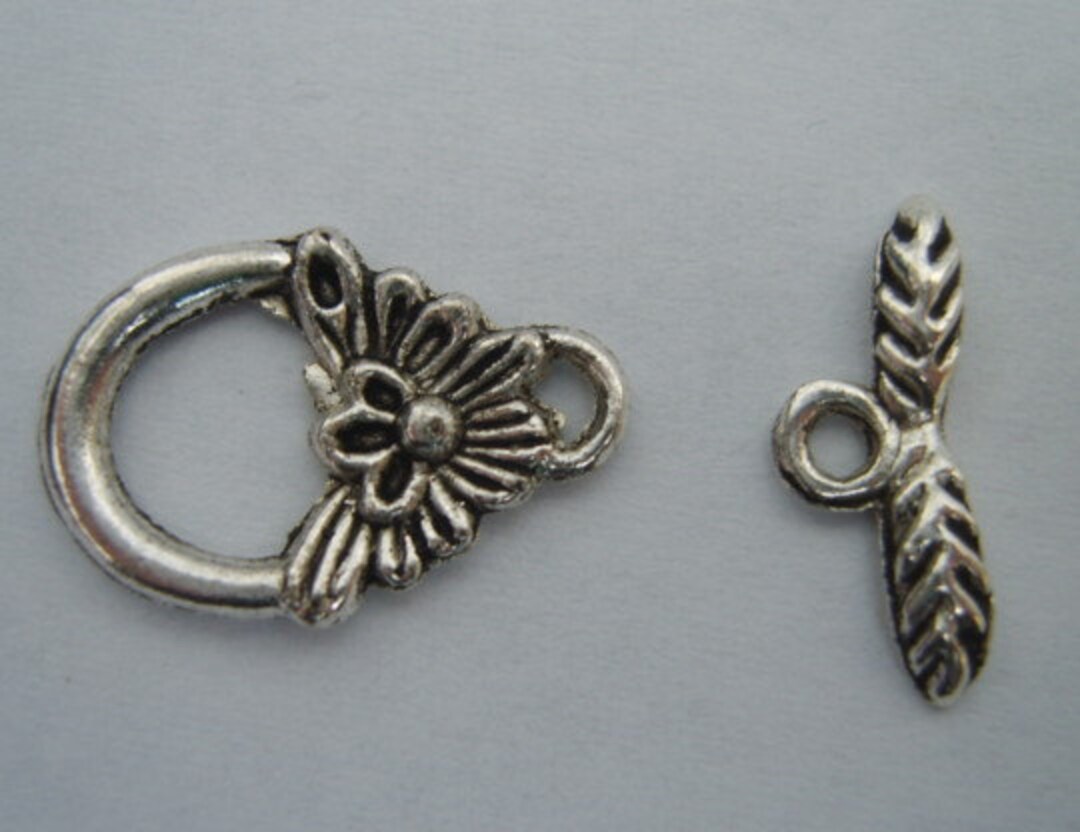 Antique Silver Toggle Clasp Flower Floral Design 10 Sets TS007 - Etsy
