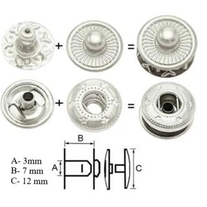 Snap Fasteners Press Studs Poppers Buttons Leather Brass Nickel Antique ...