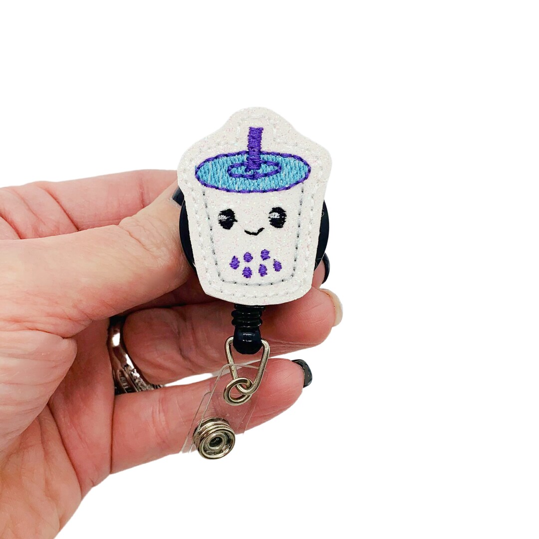 Bubble Tea Badge Reel, Taro Boba Badge Reel, Bubble Tea Lanyard, Boba ...
