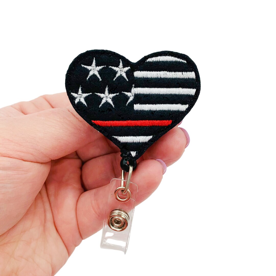 Thin Red Line Badge Reel Retractable Name Tag Holder for Work ID - Etsy