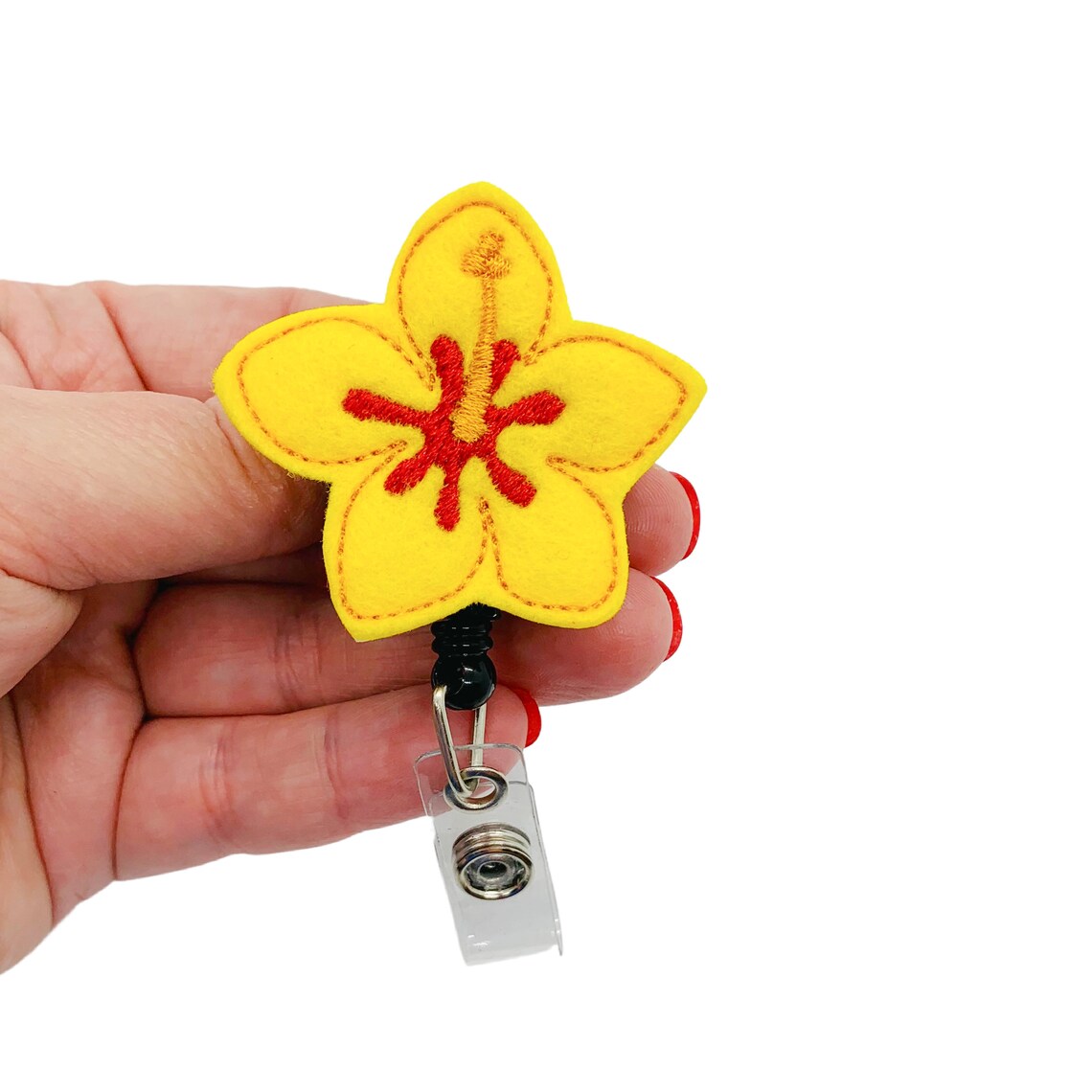 Hibiscus Flower ID Holder Yellow Flower Badge Reel Flower | Etsy