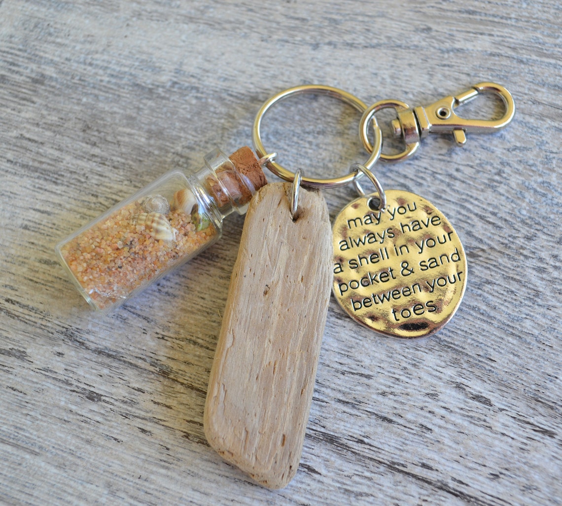 Beach in a Jar and Driftwood Keychain. - Etsy