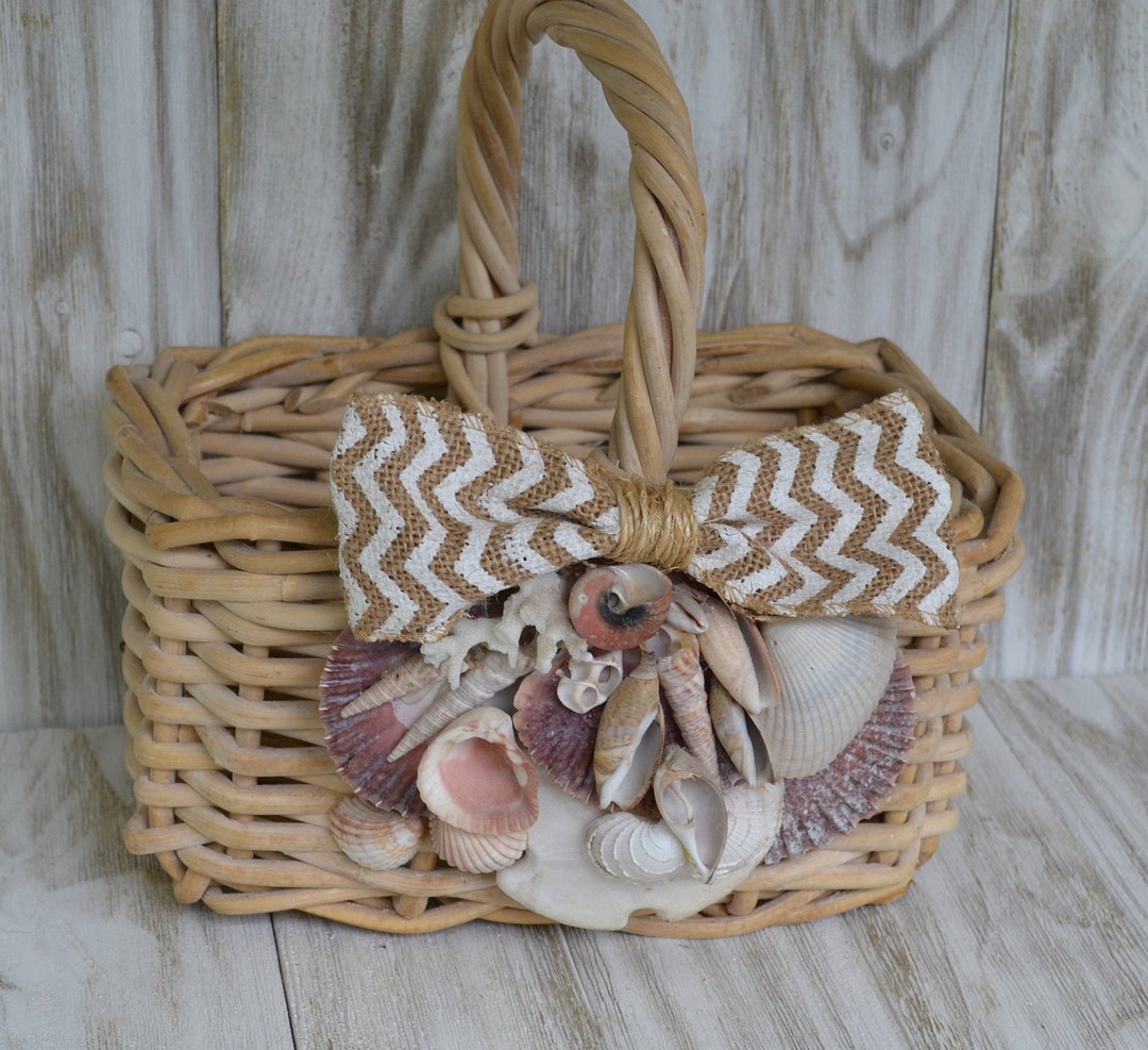 Coastal Upcycled Whicker Basket for Decor or Wedding, Flower Girl ...