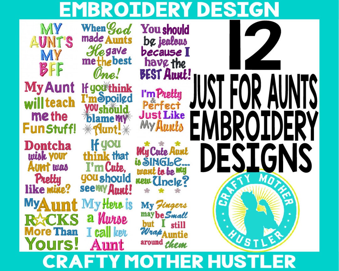Aunt Embroidery Design Bundle: 4x4 & 5x7 Hoops - Etsy