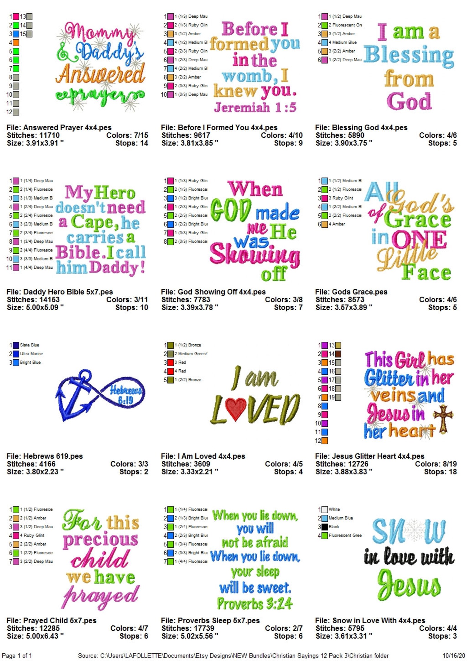 Christian Bible Verse Embroidery Designs Sayings Collection | Etsy Canada