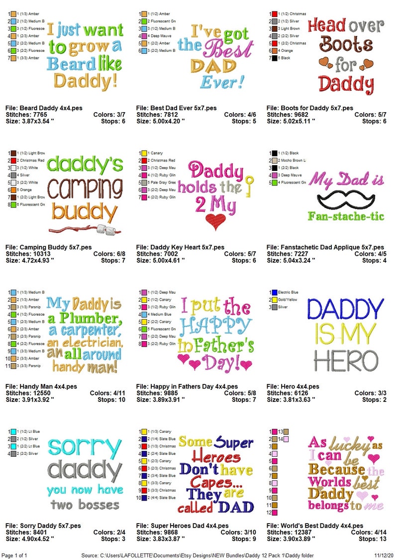 Daddy Sayings Embroidery Designs Bundle: 4x4 & 5x7 Hoops (digital ...